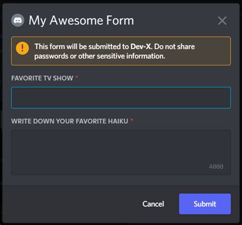 Modalcomponent Discordx Official Documentation