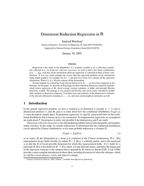 Pdf Dimension Reduction Regression In R