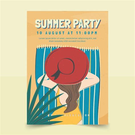 여름 시즌을 위한 손으로 그린 파티 포스터 템플릿 무료 벡터