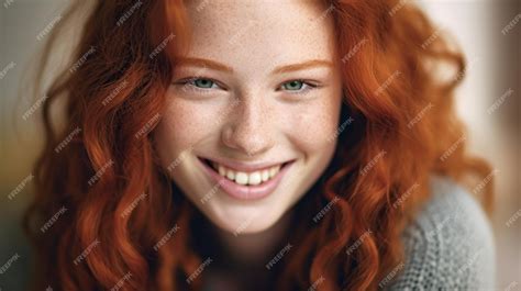Premium Ai Image Young Attractive Redhead Girl Smiling Looking At Camera