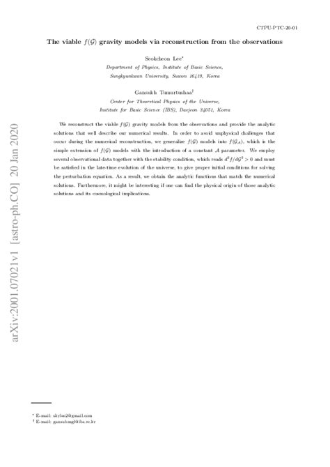 Pdf The Viable Fg Gravity Models Via Reconstruction From The Observations Seokcheon Lee