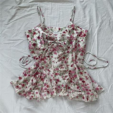 Coquette Open Front Floral Slip Cami Top Satin Depop Fashion Kawaii Clothes Dream Clothes