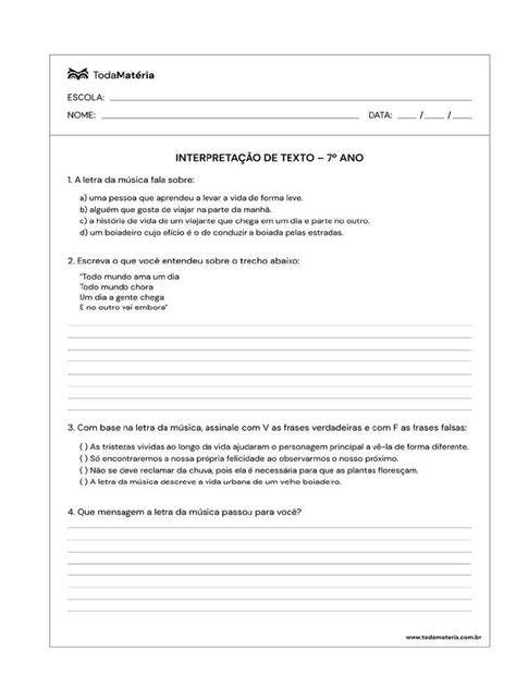 Atividade De Portugues 7 Ano Pdf
