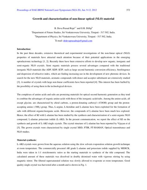 Pdf Growth And Characterization Of Non Linear Optical Nlo Material
