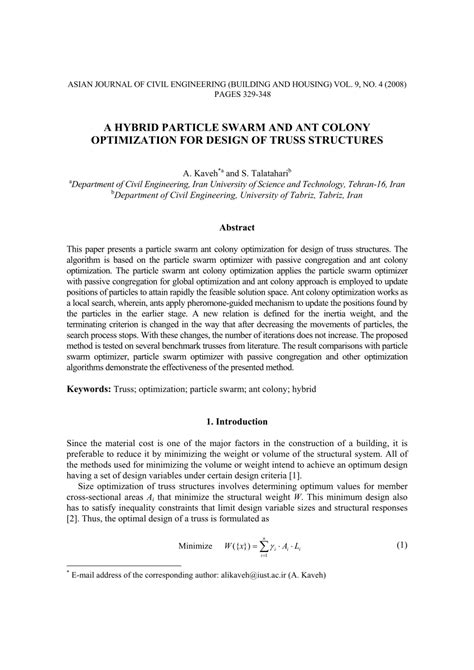 Pdf A Hybrid Particle Swarm And Ant Colony Optimization For Design Of Truss Structures