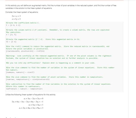 in this activity you will define an augmented matrix