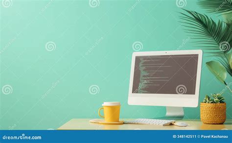 programmer focused on coding at a computer setup stock image image of