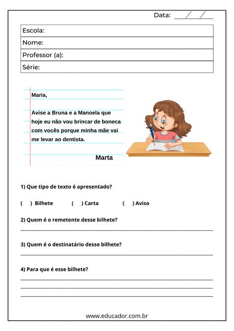 Atividades de Interpretação de Texto para º ano Educador
