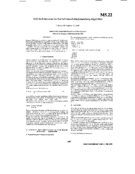 Pdf Vlsi Architectures For The Full Search Blockmatching Algorithm