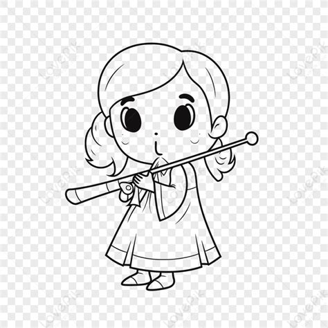 플루트 개요 스케치 드로잉을 연주하는 어린 소녀의 색칠 페이지 벡터머리카락인간의 몸 Png 일러스트 무료 다운로드 Lovepik