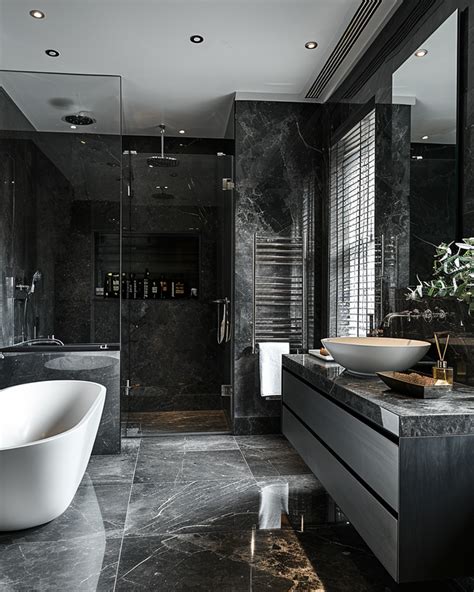 Genius Interior Design Styles For Your Black Bathroom Black Tile