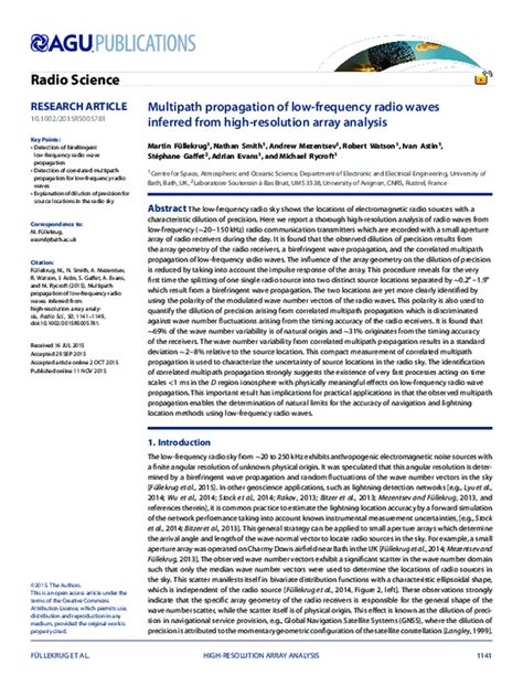 Pdf Multipath Propagation Of Low Frequency Radio Waves Inferred From