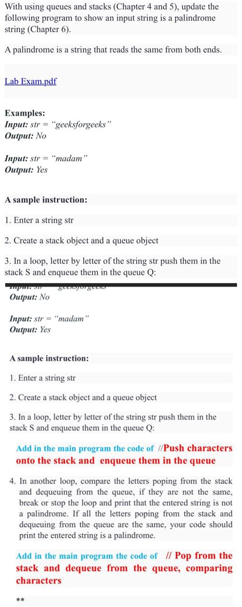 Solved With Using Queues And Stacks Chapter 4 ﻿and 5