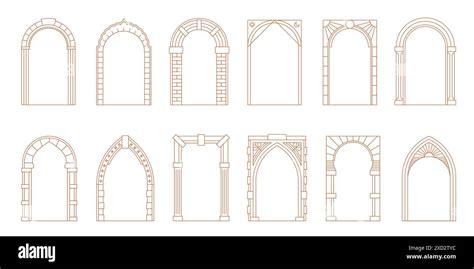 Art Deco Arch Window And Door Frames Entrance Doorways And Gateway Vector Architectural Line
