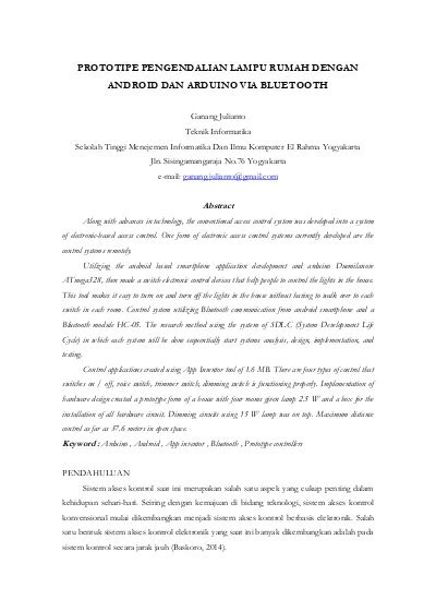 Prototipe Pengendalian Lampu Rumah Dengan Android Dan Arduino Via Bluetooth