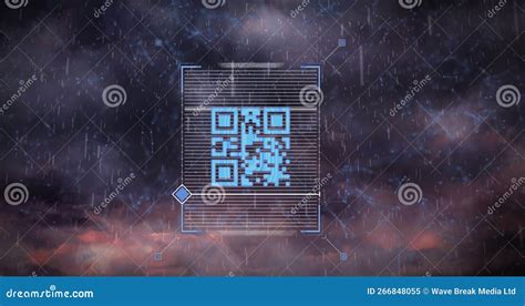 Composition Of Data Processing With Qr Code Over Sky With Clouds Stock Image Image Of