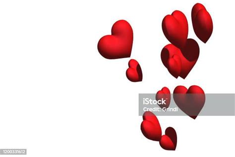 고립 된 흰색 배경에 빨간 마음을 비행 발렌타인 데이 또는 결혼식 인사말 카드에 대한 모형 또는 템플릿 그림자가 있는 풍선의 3d 렌더링 그림 0명에 대한 스톡 사진 및