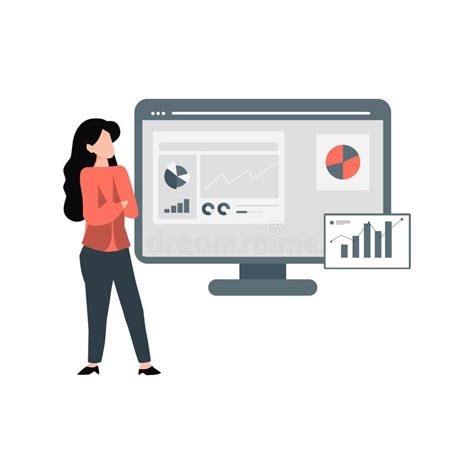 The Girl Is Looking At The Chart Graph On The Monitor Stock