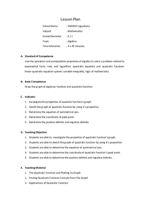 Lesson Plan Quadratic Function Naufal Ishartono