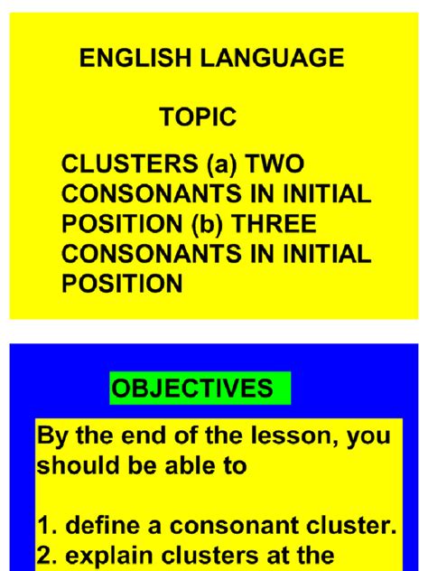 Clusters A Two Consonants In Initial Position B Three Consonants In Initial Position Pdf