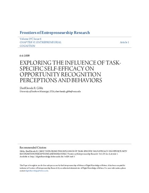 Pdf Exploring The Influence Of Task Specific Self Efficacy On