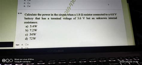 q14 calculate the power in the circuit when a 1 8 omega resistor connec
