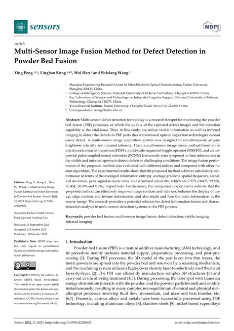 PDF Multi Sensor Image Fusion Method For Defect Detection In Powder Bed Fusion