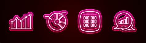 꺾은선형 파이 차트 인포그래픽 바이너리 코드 및 빛나는 네온 아이콘입니다 벡터 0명에 대한 스톡 벡터 아트 및 기타 이미지