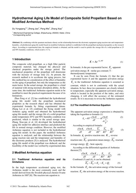Pdf Hydrothermal Aging Life Model Of Composite Solid Propellant Based
