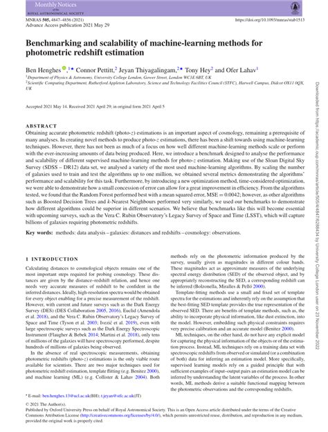 Pdf Benchmarking And Scalability Of Machine Learning Methods For Photometric Redshift Estimation