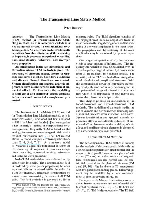Pdf The Transmission Line Matrix Method