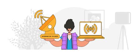 노트북과 접시를 사용하여 사물 인터넷에 액세스하는 사람 현대적인 벡터 스타일로 감지기에 대한 스톡 벡터 아트 및 기타 이미지