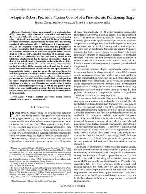 Pdf Adaptive Robust Precision Motion Control Of A Piezoelectric Positioning Stage