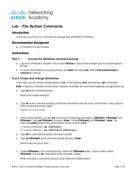 11427 Lab File System Commands Introduction In This Lab You Will Use Cli Commands To