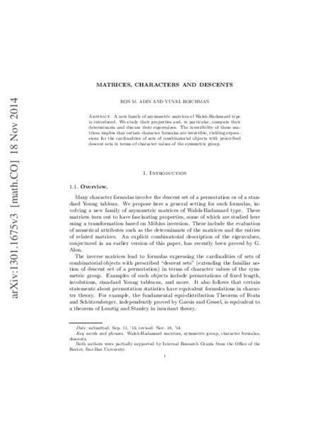 Pdf Matrices Characters And Descents