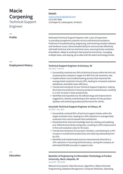 Technical Support Engineer Resume Examples And Templates