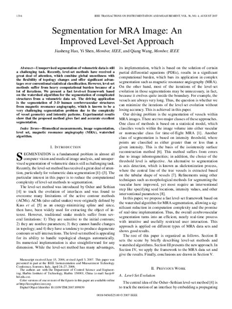 Pdf Segmentation For Mra Image An Improved Level Set Approach