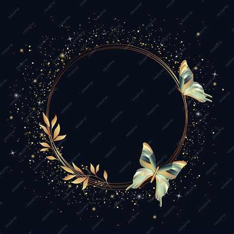 초대 프레임 황금 꽃 가지와 나비 저녁 동화 프리미엄 벡터