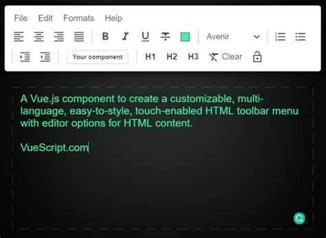 Elegant Menu Toolbar And Content Editor For Vuejs File Toolbar Menu Vue Script