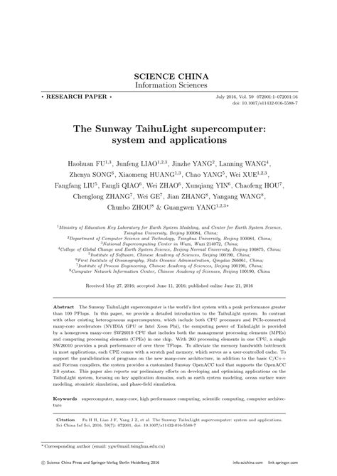 The Sunway Taihulight Supercomputer System And Applications Docslib