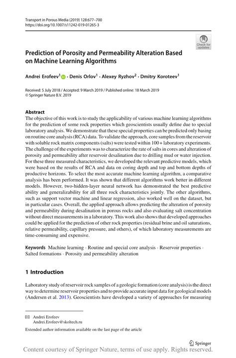Prediction Of Porosity And Permeability Alteration Based On Machine Learning Algorithms