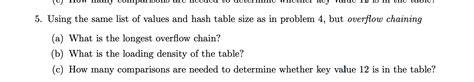 5 using the same list of values and hash table size