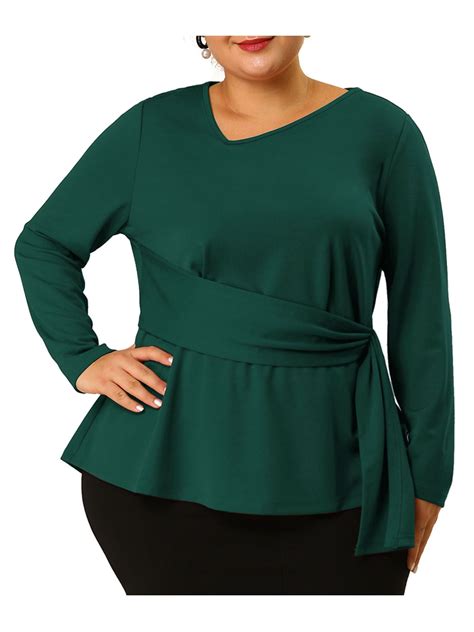 Womens Plus Size Peplum Blouse V Neck Belt Tie Blouse Top 3x Dark
