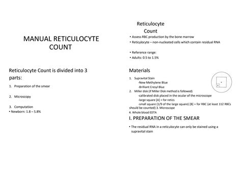 SOLUTION Manual Reticulocyte Count Notes Studypool