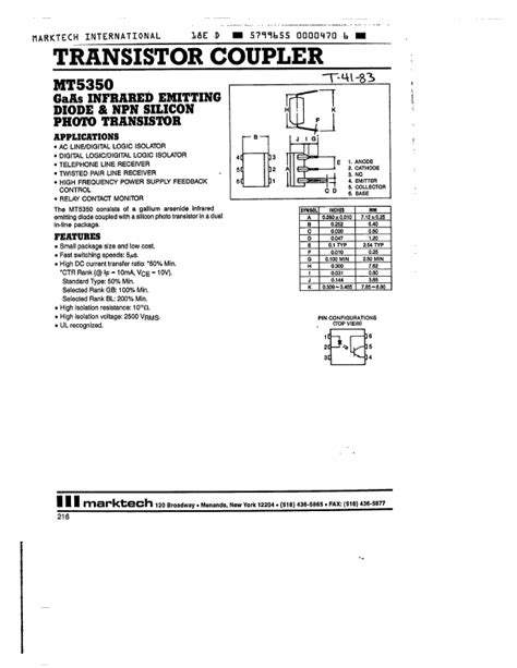 Mt5350 Transistor Coupler Marktech Corporate