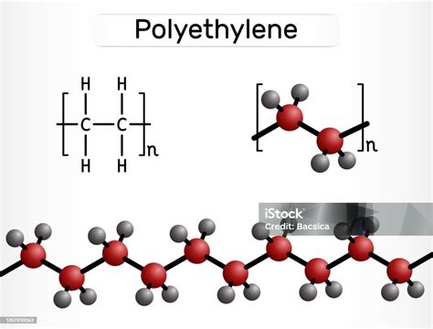 폴리에틸렌 폴리에틸렌 Pe 폴리에테네 폴리 분자 그것은 에틸렌의 폴리머 가장 일반적인 플라스틱입니다 구조적 화학 적 포뮬러 및 분자 모델 폴리에틸렌에 대한 스톡 벡터 아트