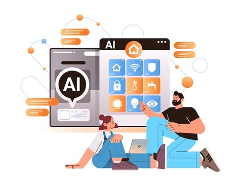 premium vector people using home automation assistant computer app
