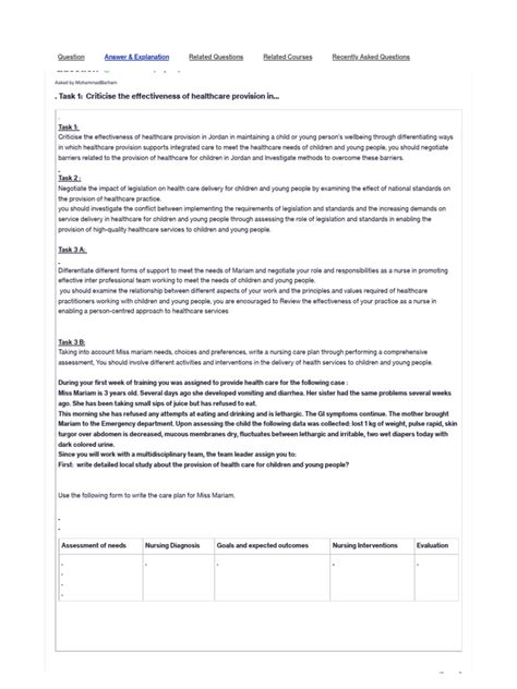Solved Task 1 Criticise The Effectiveness Of Healthcare Provision In Pdf Dehydration
