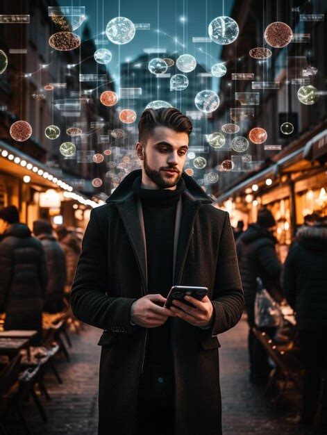 Premium Photo Young Man Using Facial Recognition Technology With Mobile Phone