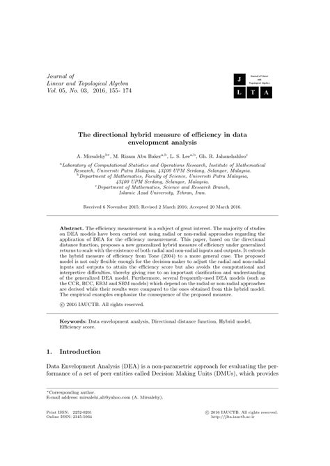 Pdf The Directional Hybrid Measure Of Efficiency In Data Envelopment Analysis